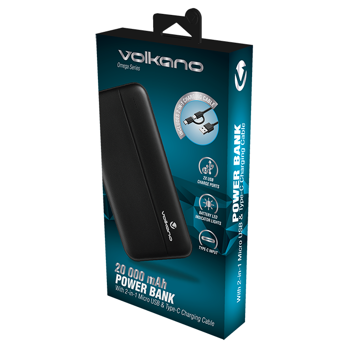Volkano Omega Series 20000 mAh Power Bank - Black | Brand Innovation